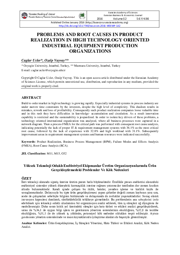 (PDF) Problems and Root Causes in Product Realization in High ...