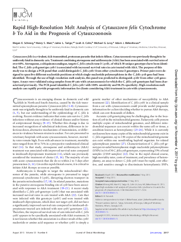 (PDF) Rapid high resolution melt analysis of Cytauxzoon felis ...