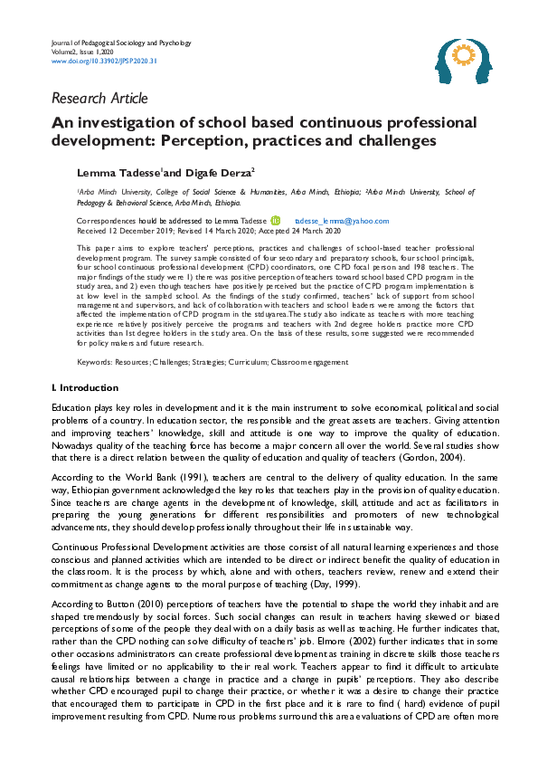 Pdf An Investigation Of School Based Continuous Professional