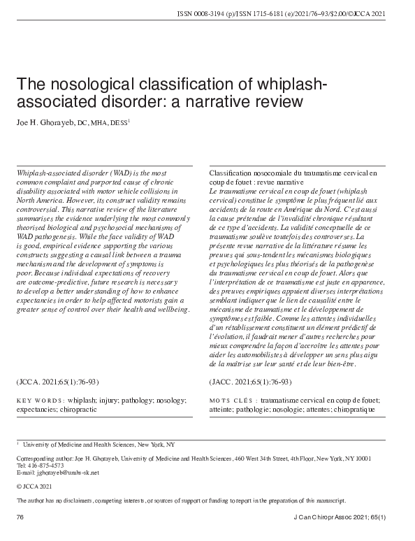 (PDF) The nosological classification of whiplash-associated disorder: a ...