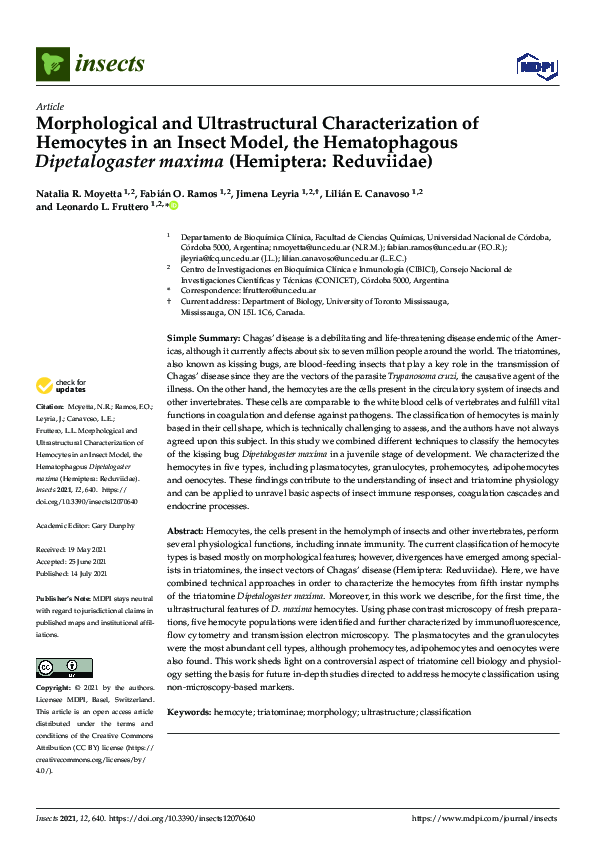 (PDF) Morphological and Ultrastructural Characterization of Hemocytes ...