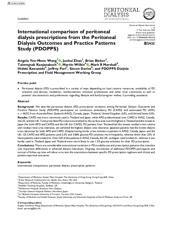 (PDF) International comparison of peritoneal dialysis prescriptions ...