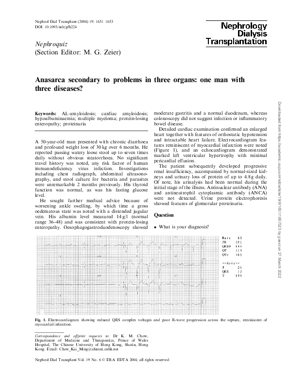 (PDF) Anasarca secondary to problems in three organs: one man with ...