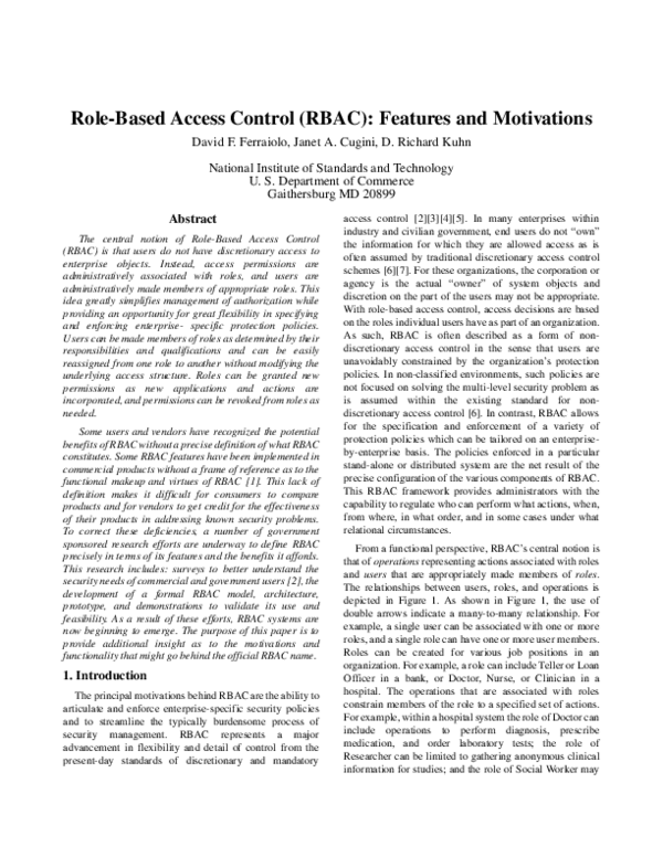 (PDF) Role-based access control (RBAC): Features and motivations