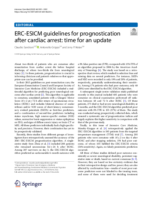 (PDF) ERC-ESICM guidelines for prognostication after cardiac arrest ...