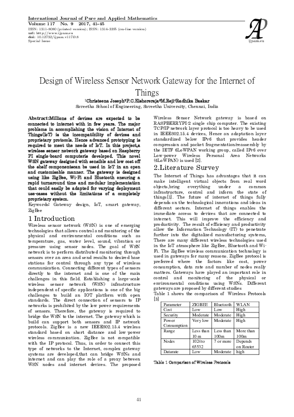 (PDF) Design of Wireless Sensor Network Gateway for the Internet of Things