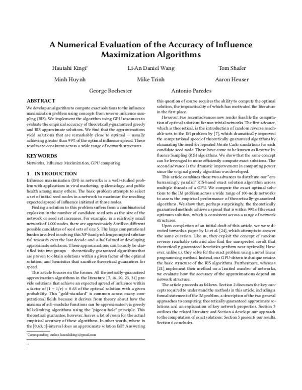 (PDF) A numerical evaluation of the accuracy of influence maximization algorithms