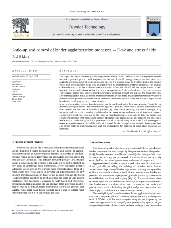 (PDF) Scale-up and control of binder agglomeration processes — Flow and ...