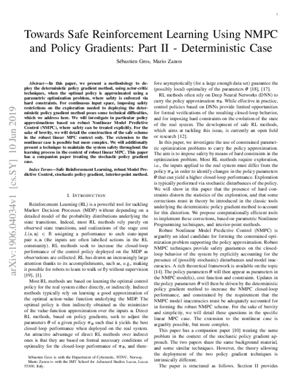 (PDF) Towards Safe Reinforcement Learning Using NMPC and Policy Gradients: Part II ...