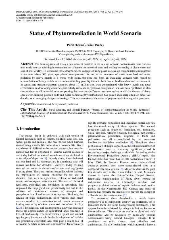 (PDF) Status, progress and challenges of phytoremediation - An African scenario