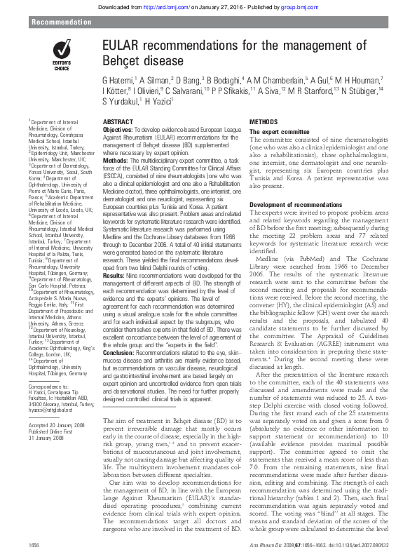 (PDF) EULAR recommendations for the management of Behcet disease