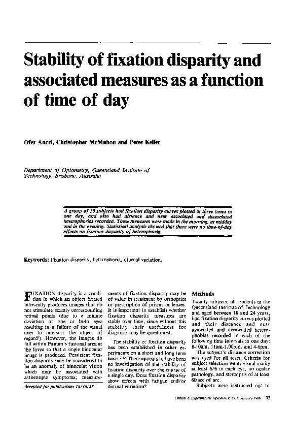 (PDF) Time-of-Day Effects on Fixation Disparity