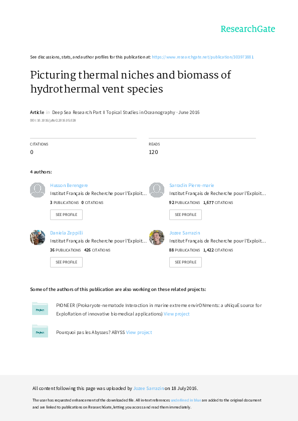 (PDF) Picturing thermal niches and biomass of hydrothermal vent species