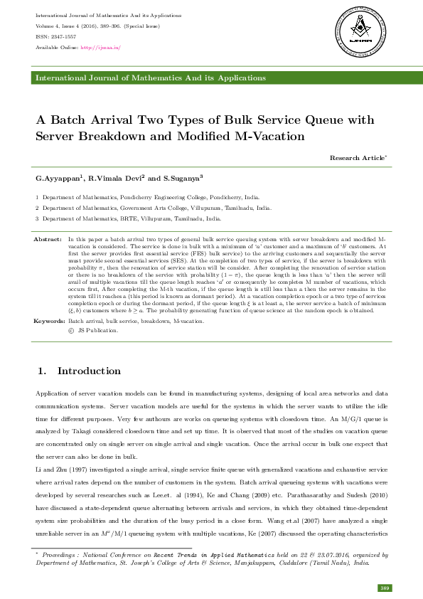Pdf A Batch Arrival Two Types Of Bulk Service Queue With Server