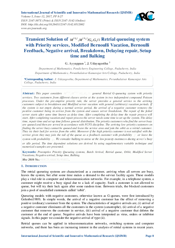 Pdf Transient Solution Of M X1 M X2 G1g21 Retrial Queueing System