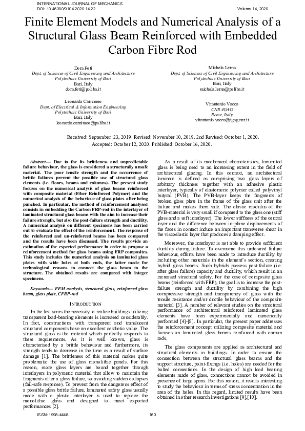 (PDF) Finite Element Models and Numerical Analysis of a Structural ...