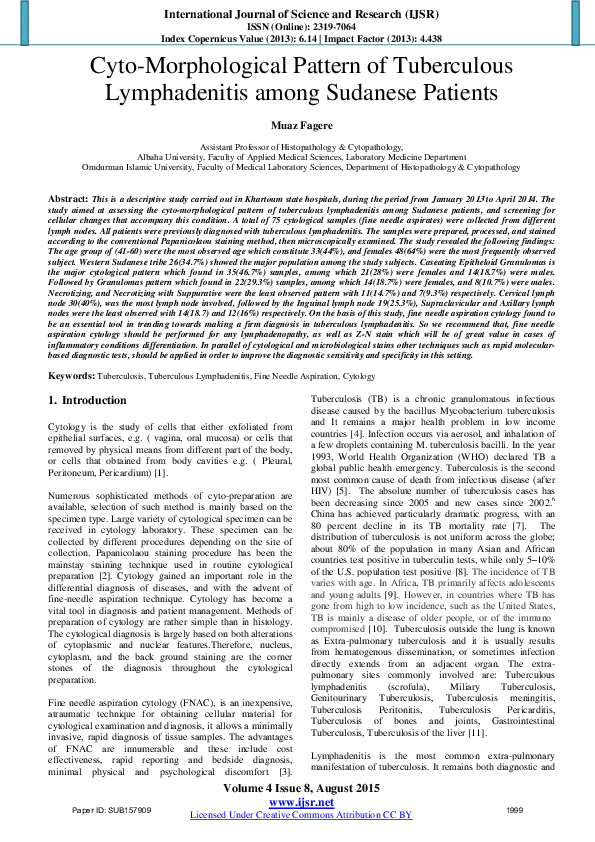 (PDF) Cyto-Morphological Pattern of Tuberculous Lymphadenitis among ...