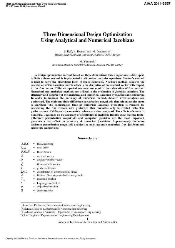 (PDF) Three Dimensional Design Optimization Using Analytical and Numerical Jacobians