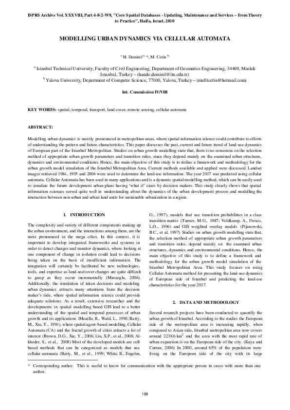 Pdf Modelling Urban Dynamics Via Cellular Automata