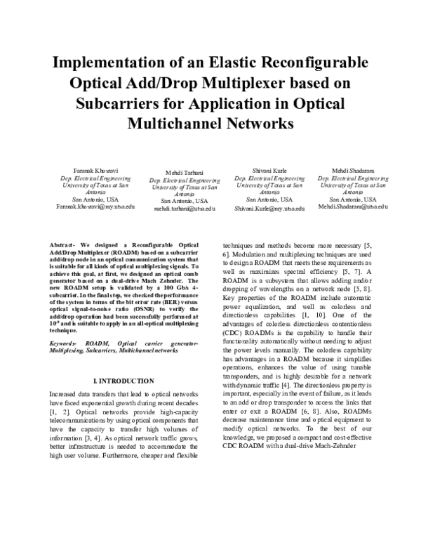 (PDF) Implementation of an Elastic Reconfigurable Optical Add/Drop ...