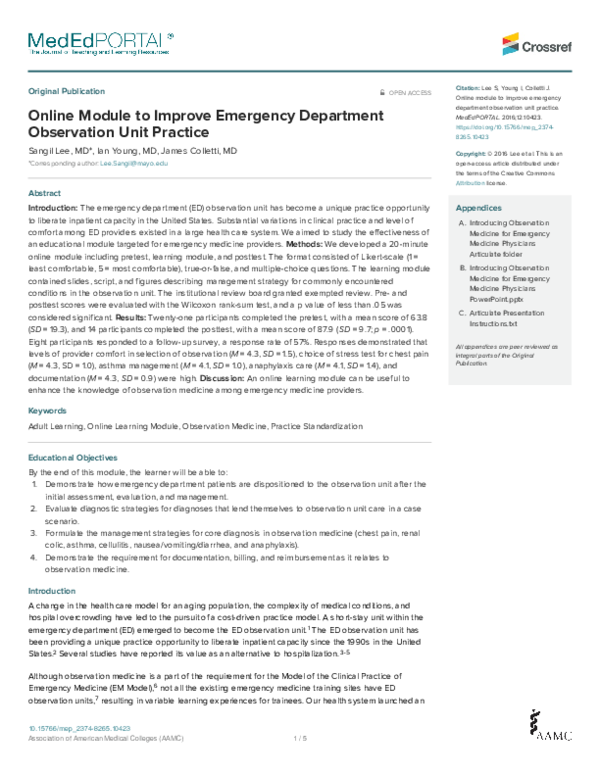 (PDF) Online Module to Improve Emergency Department Observation Unit ...