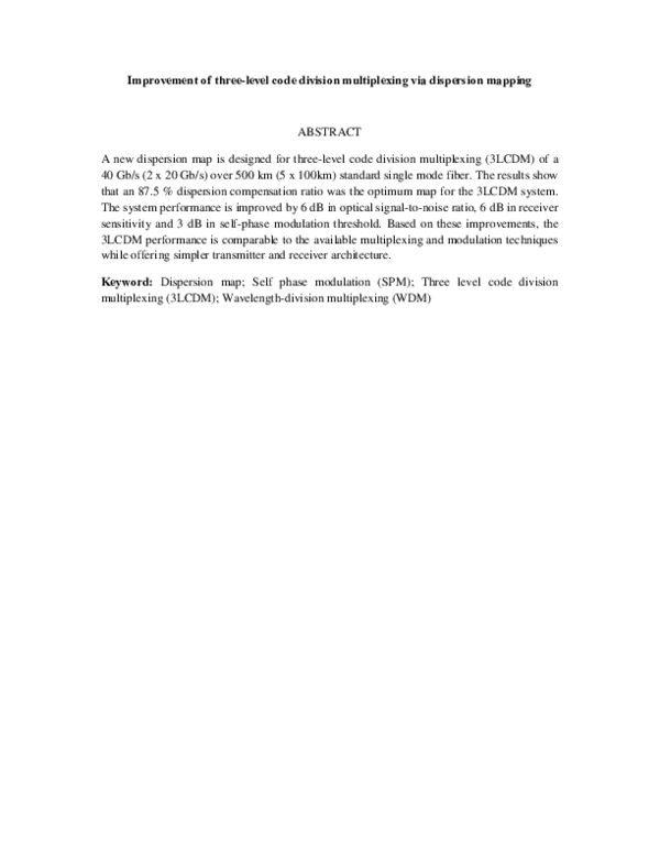 (PDF) Improvement of three-level code division multiplexing via dispersion mapping