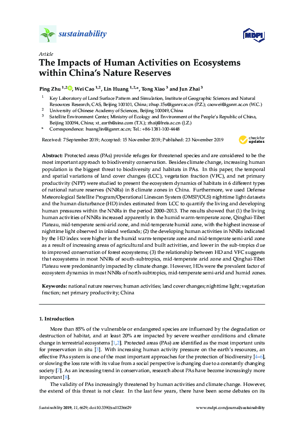 (PDF) The Impacts of Human Activities on Ecosystems within China’s ...