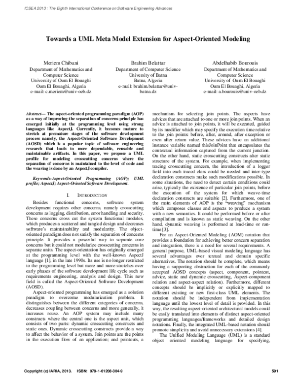 (PDF) Towards a UML Meta Model Extension for Aspect-Oriented Modeling