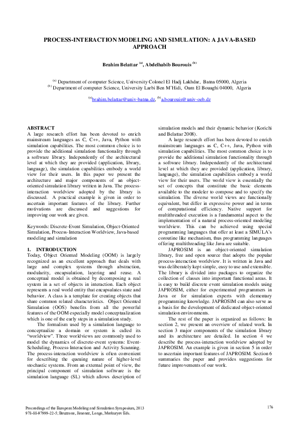 (PDF) Process-Interaction Modeling and Simulation: A Java-Based Approach