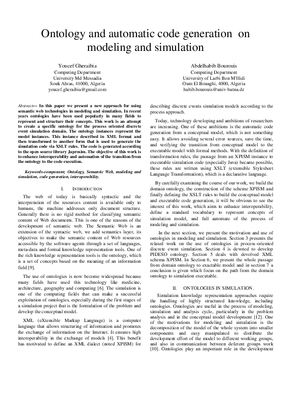 (PDF) Ontology and automatic code generation on modeling and simulation