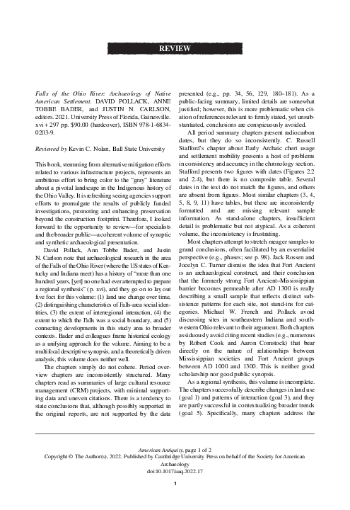 (PDF) Review of: Falls of the Ohio River: Archaeology of Native ...