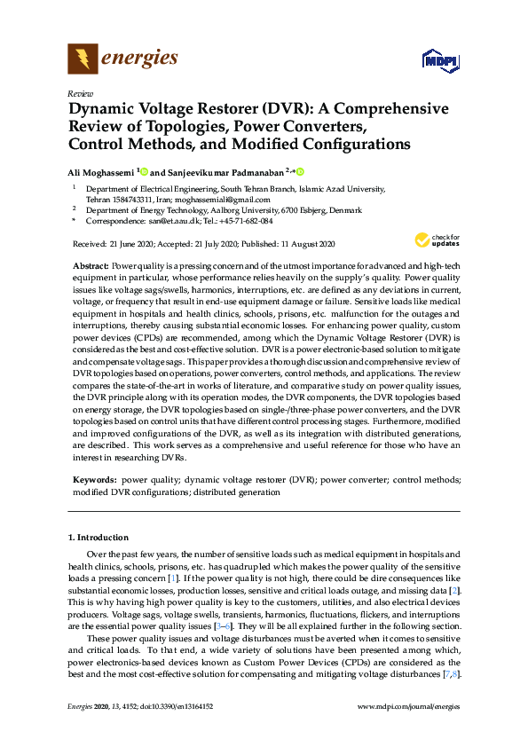 Pdf Dynamic Voltage Restorer Dvr A Comprehensive Review Of Topologies Power Converters