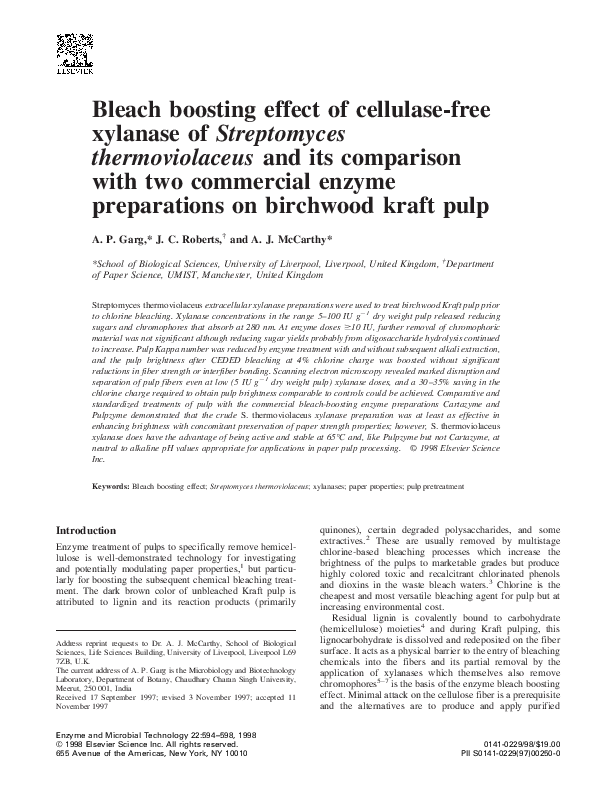 (PDF) Bleach Boosting Effect of Cellulase-free Xylanase of Streptomyces ...