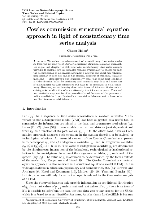 (PDF) Cowles commission structural equation approach in light of nonstationary time series analysis