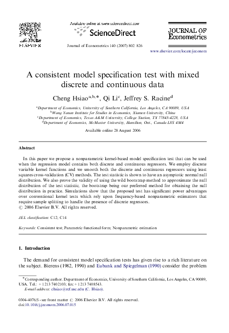 Pdf A Consistent Model Specification Test With Mixed Discrete And