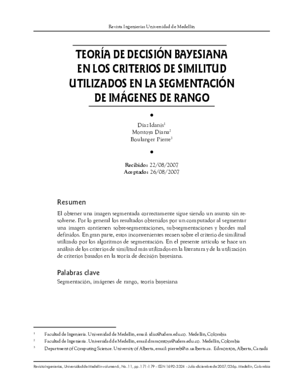 (PDF) Bayesian Decision Theory in Similarity Criteria Used in Range Images Segmentation