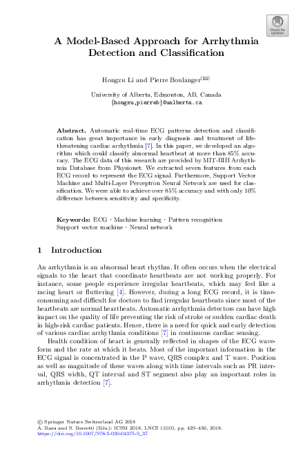 (PDF) A Model-Based Approach for Arrhythmia Detection and Classification