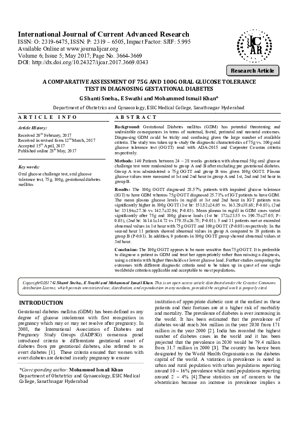 (PDF) A comparative assessment of 75g and 100g oral glucose tolerance ...