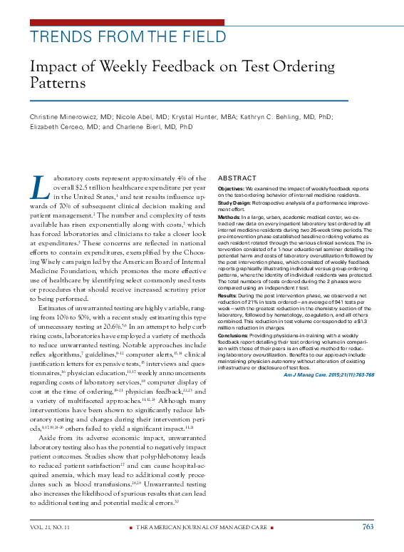 (PDF) Impact of weekly feedback on test ordering patterns