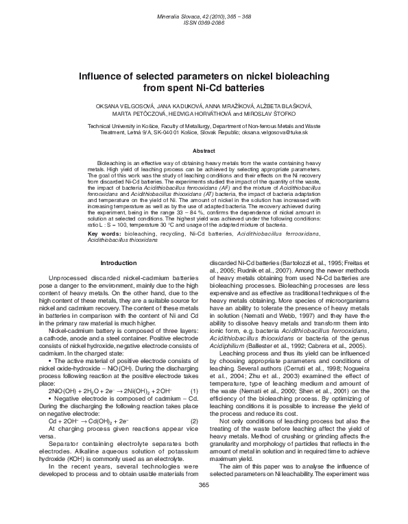 (PDF) Influence of selected parameters on nickel bioleaching from spent ...