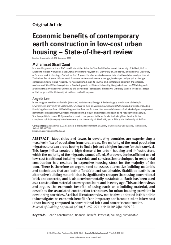 (PDF) Economic benefits of contemporary earth construction in low-cost ...