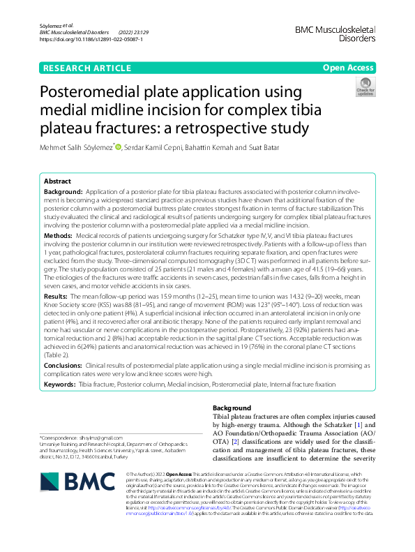 (PDF) Posteromedial plate application using medial midline incision for ...