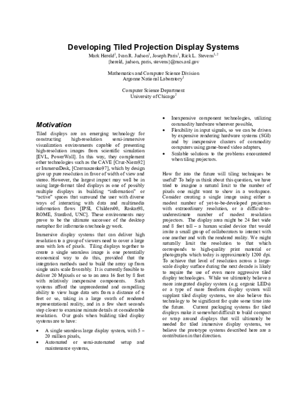 (PDF) Developing tiled projection display systems | Mark Hereld - Academia.edu