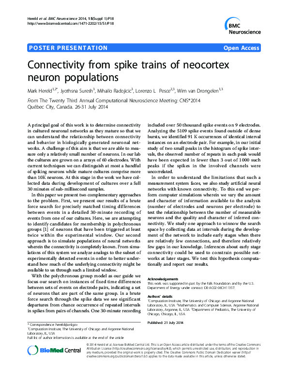 (PDF) Connectivity from spike trains of neocortex neuron populations