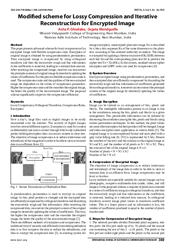 (PDF) Modified scheme for Lossy Compression and Iterative Reconstruction for Encrypted Image