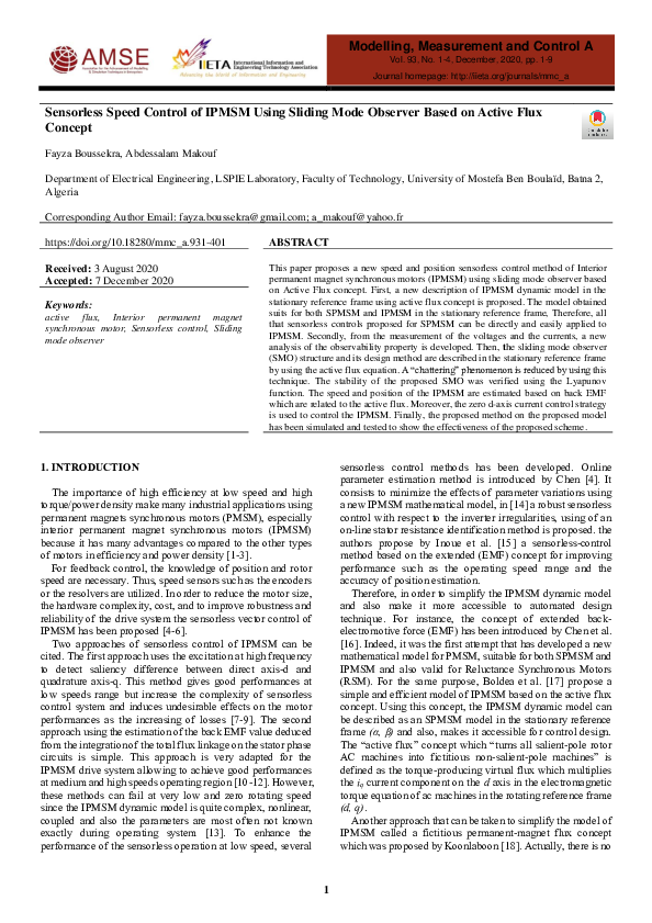 Pdf Sensorless Speed Control Of Ipmsm Using Sliding Mode Observer