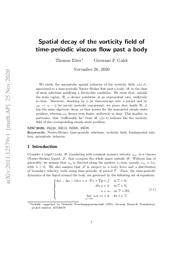 (PDF) Spatial Decay of the Vorticity Field of Time-Periodic Viscous ...