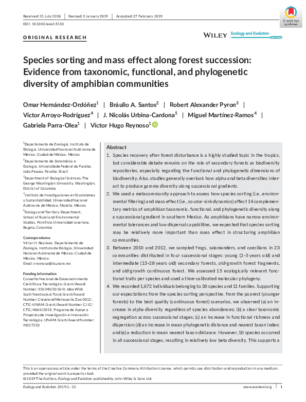 (PDF) Species sorting and mass effect along forest succession: Evidence ...