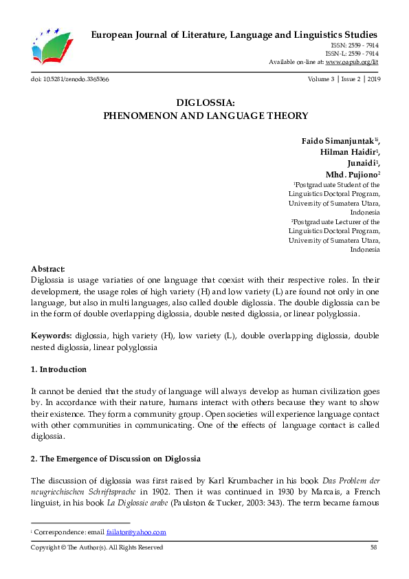 (PDF) Diglossia: Phenomenon and Language Theory