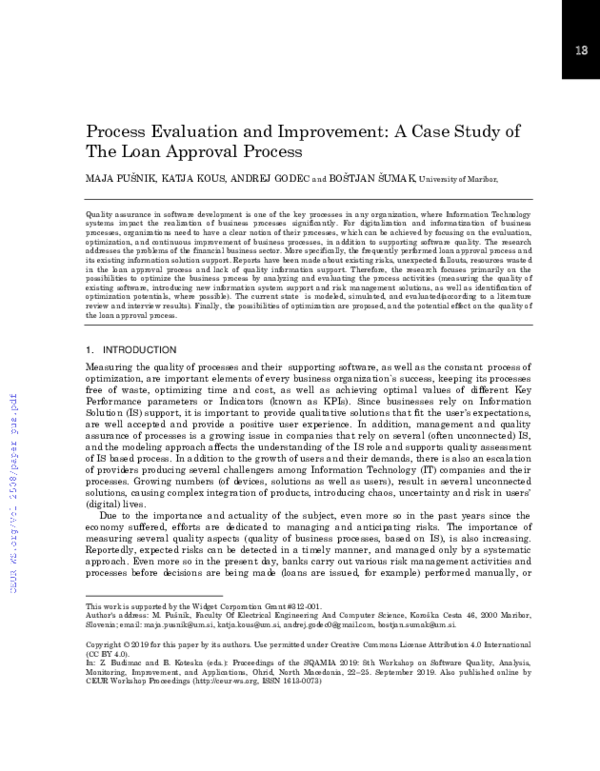 (PDF) Process Evaluation and Improvement: A Case Study of The Loan ...